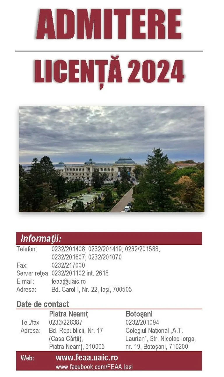 Admitere Licență 2024 – FEAA UAIC